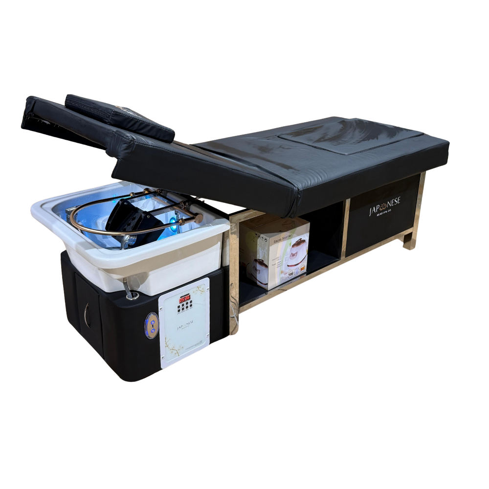 Black Full Head Spa Bed with Foot Spa Plumbed (inc. Steamer, Steamer ...